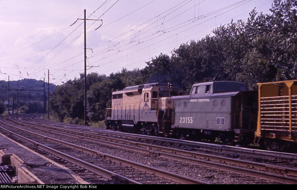PC 23155 westbound in work train, pulled by RDG GP30 3604